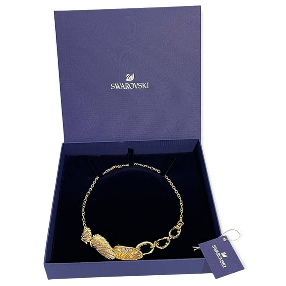 Swarovski | Jewelry | Swarovski Shell Gold Tone And Crystal Necklace ...